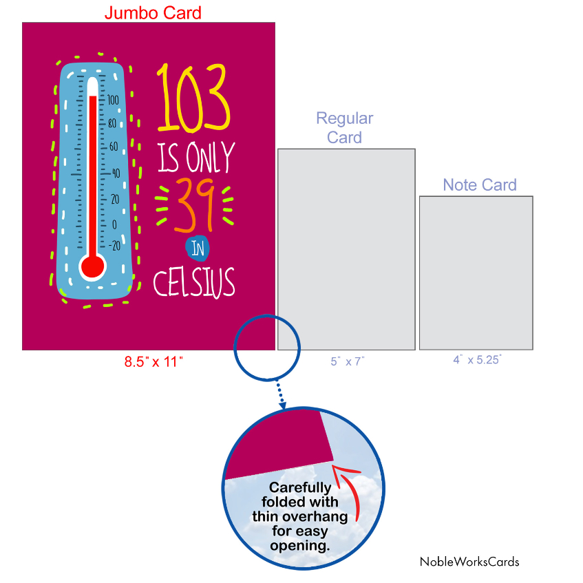 103 In Celsius: Humorous Milestone Birthday Over-sized Paper Greeting Card