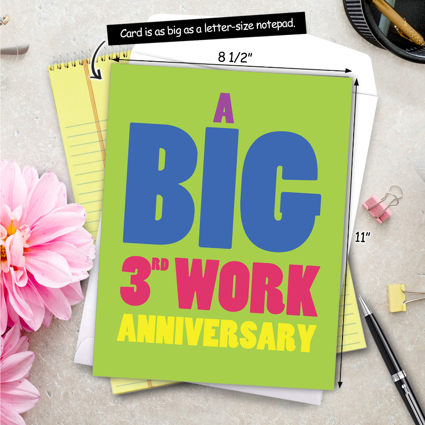 3 Years At Work: Milestone Anniversary Large Paper Card