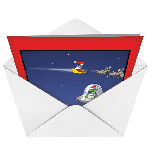 Alien Santa Cartoon Christmas Card