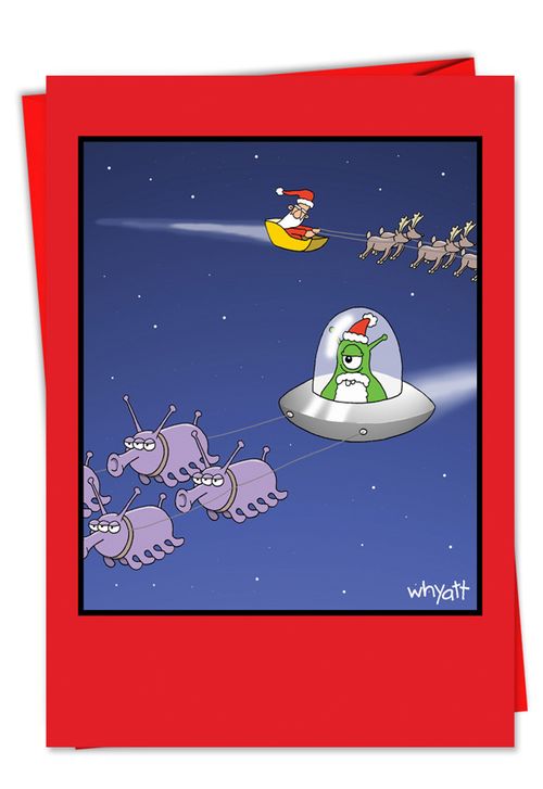 Alien Santa Cartoon Christmas Card