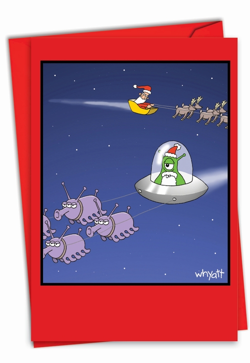 Alien Santa: Funny Christmas Greeting Card - Reindeer