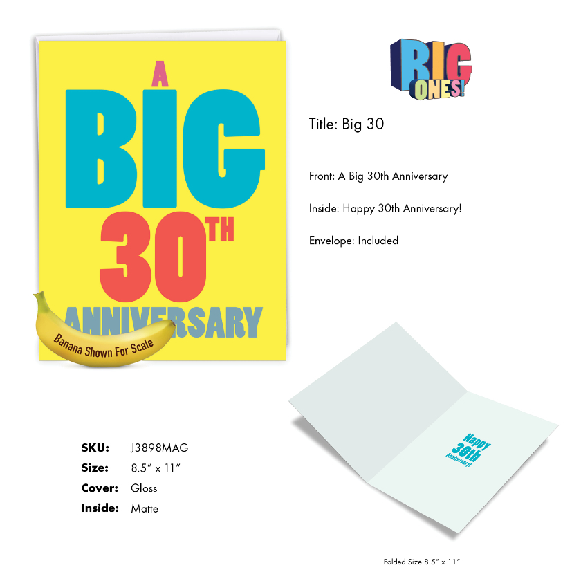 Big 30: Milestone Anniversary Jumbo Printed Greeting Card