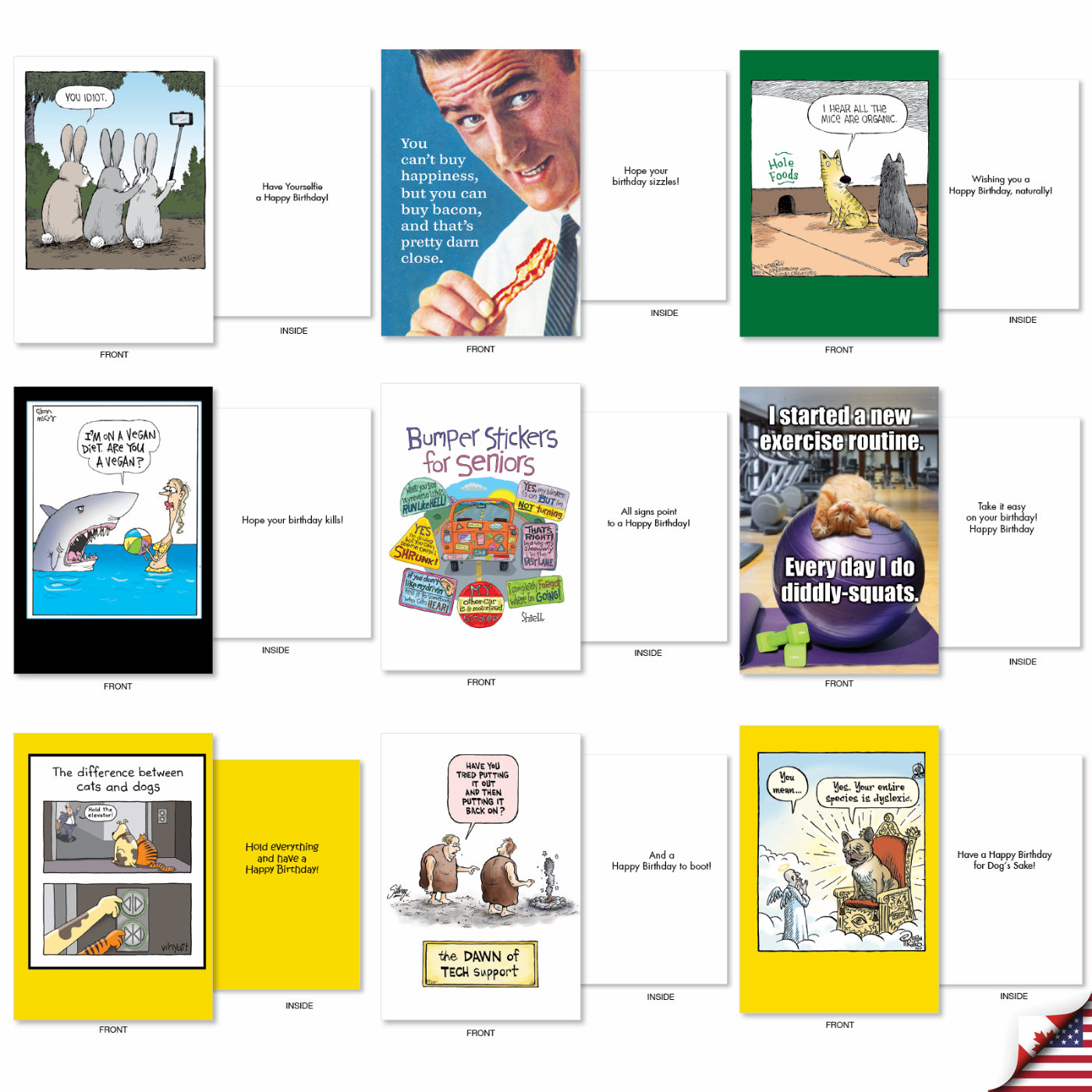 Birthday Favorites: Funny Birthday Assorted Set of 36 Cards - Animals