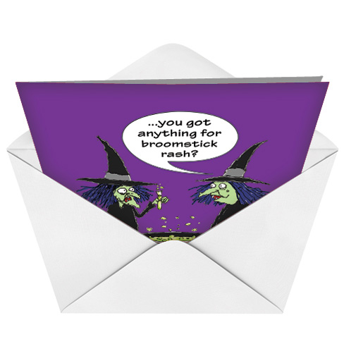 Broomstick Rash Halloween Joke Paper Card By Skidmore