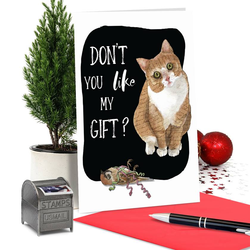 Cat Gift: Humorous Merry Christmas Paper Greeting Card
