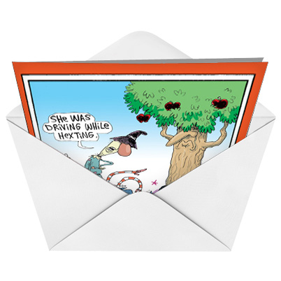 Driving While Hexing Cartoons Halloween Greeting Card