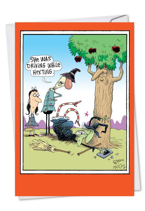 Driving While Hexing Cartoons Halloween Greeting Card