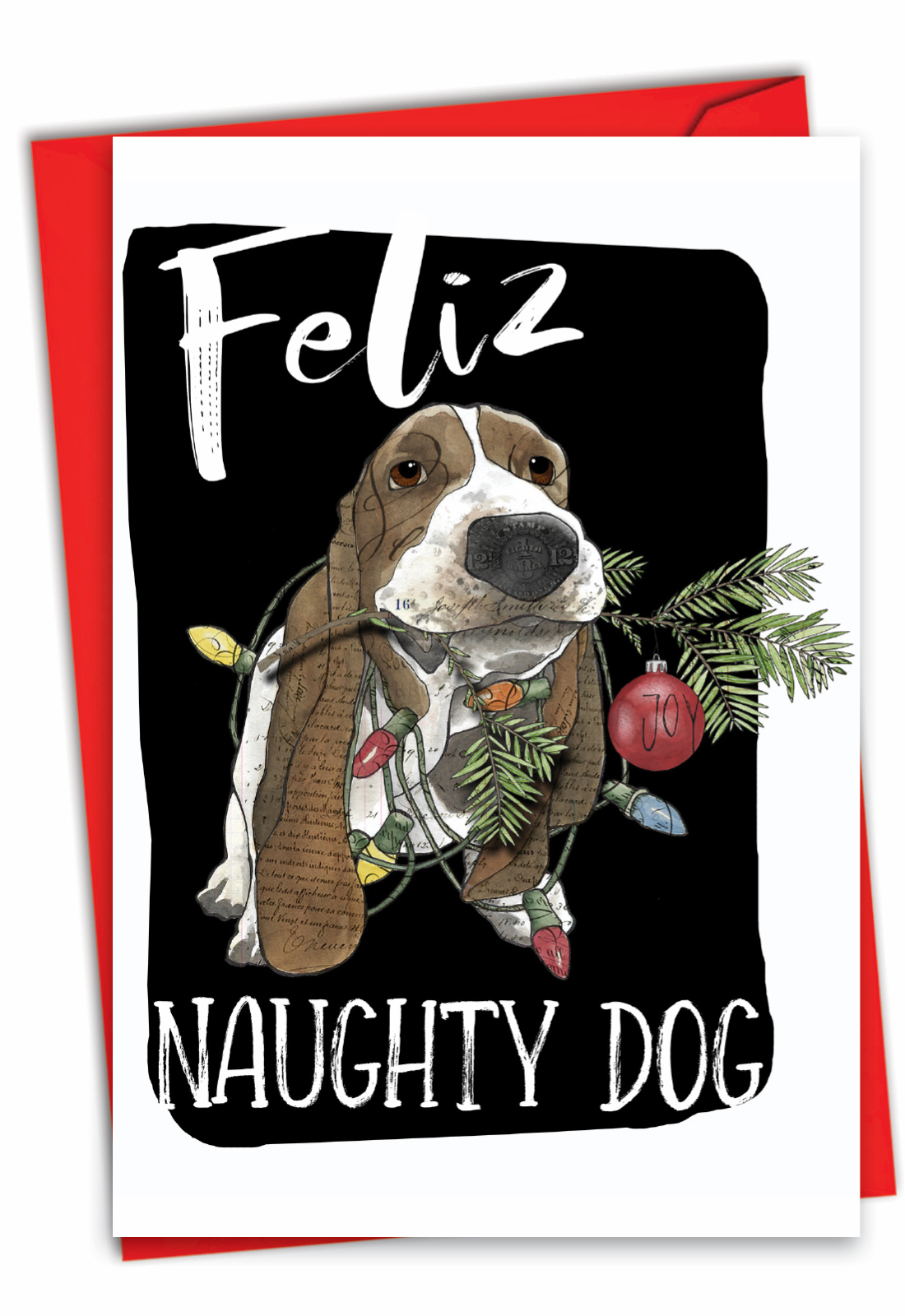 Holiday Dog Antics - Naughty Dog: Artistic Merry Christmas Greeting Card