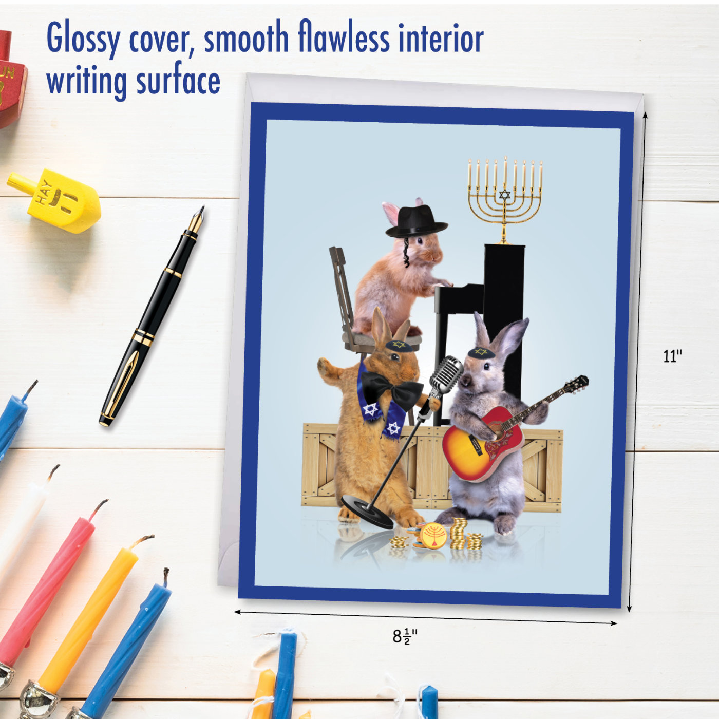 Menorah Animals Bands - Rabbits: Beautiful Chanukah Extra Large Card