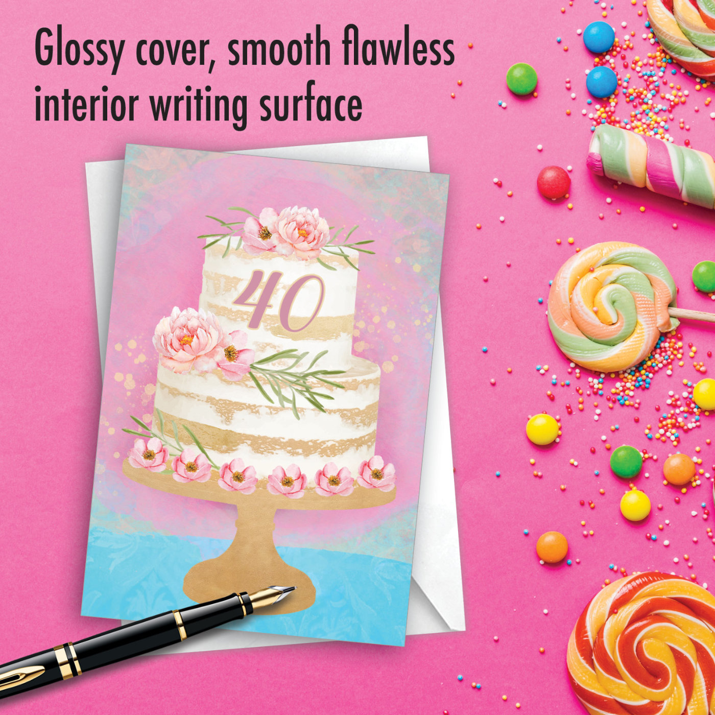 Number Cake 40: Artful Milestone Birthday Paper Card