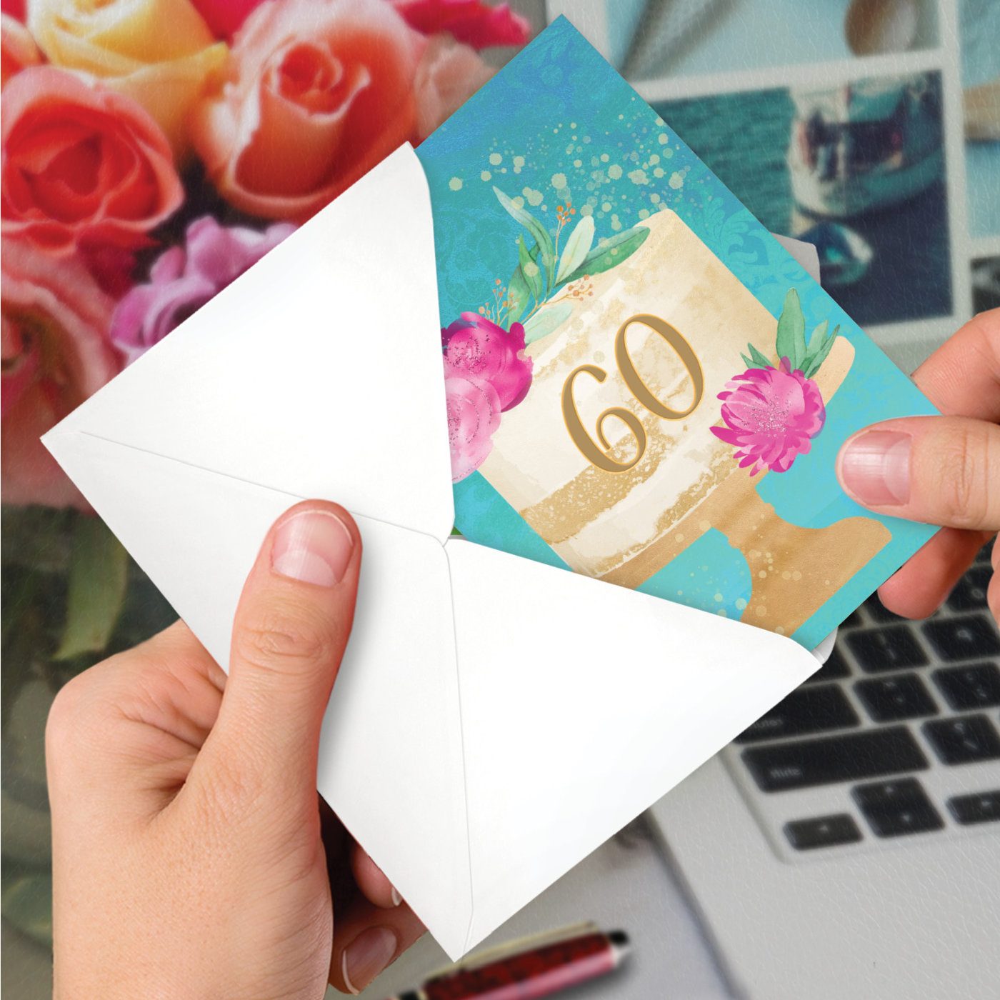 Number Cake 60: Beautiful Milestone Birthday Paper Greeting Card