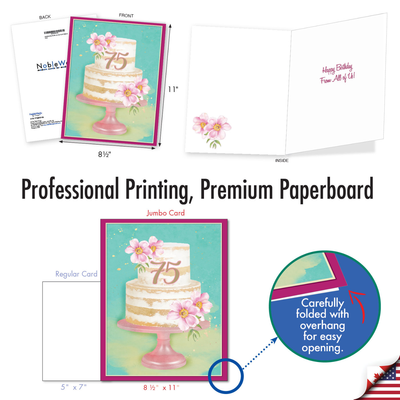 Number Cake 75: Beautiful Milestone Birthday Over-sized Paper Greeting Card