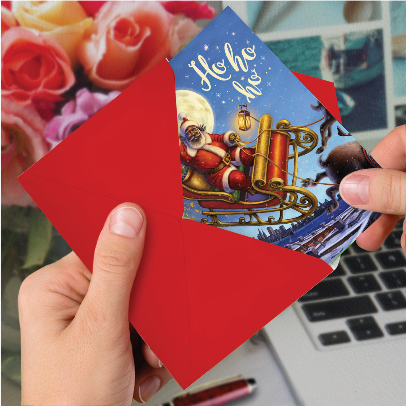 Soul Santa On Sleigh: Beautiful Merry Christmas Greeting Card