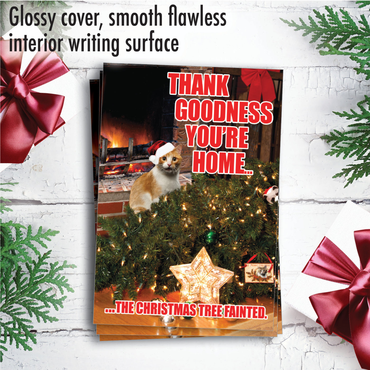 Tree Fainted-Cat: Funny Merry Christmas Pack of 3 Cards