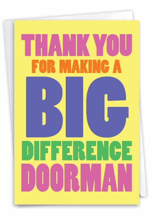Big Difference Doorman: Hilarious Thank You Printed Greeting Card