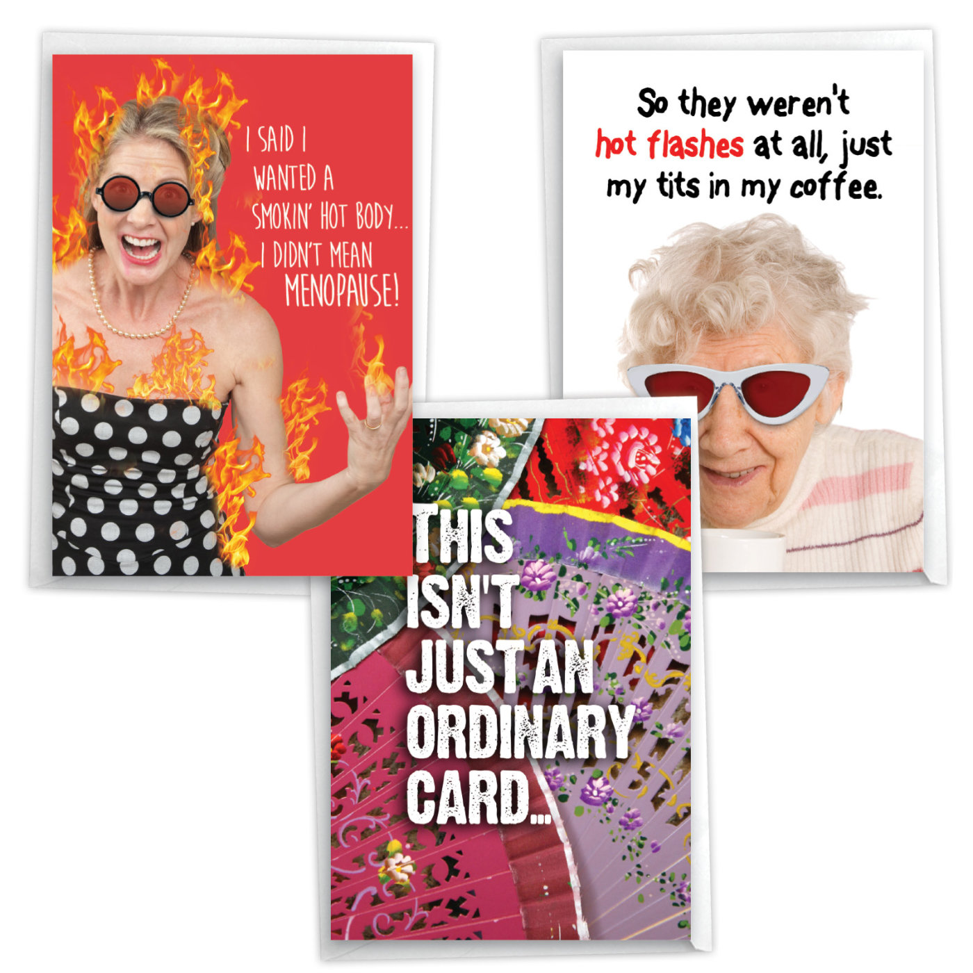 Hot Flashes: Funny Birthday Variety Pack of 3 Cards for Women