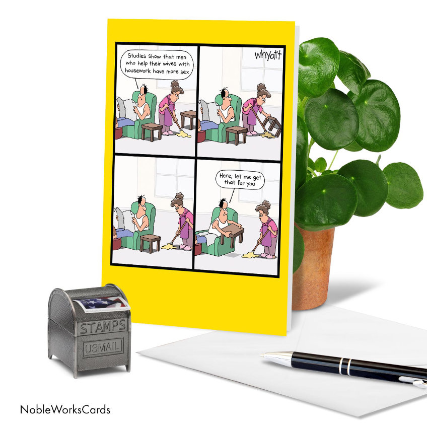 Housework Benefits: Hilarious Anniversary Printed Greeting Card