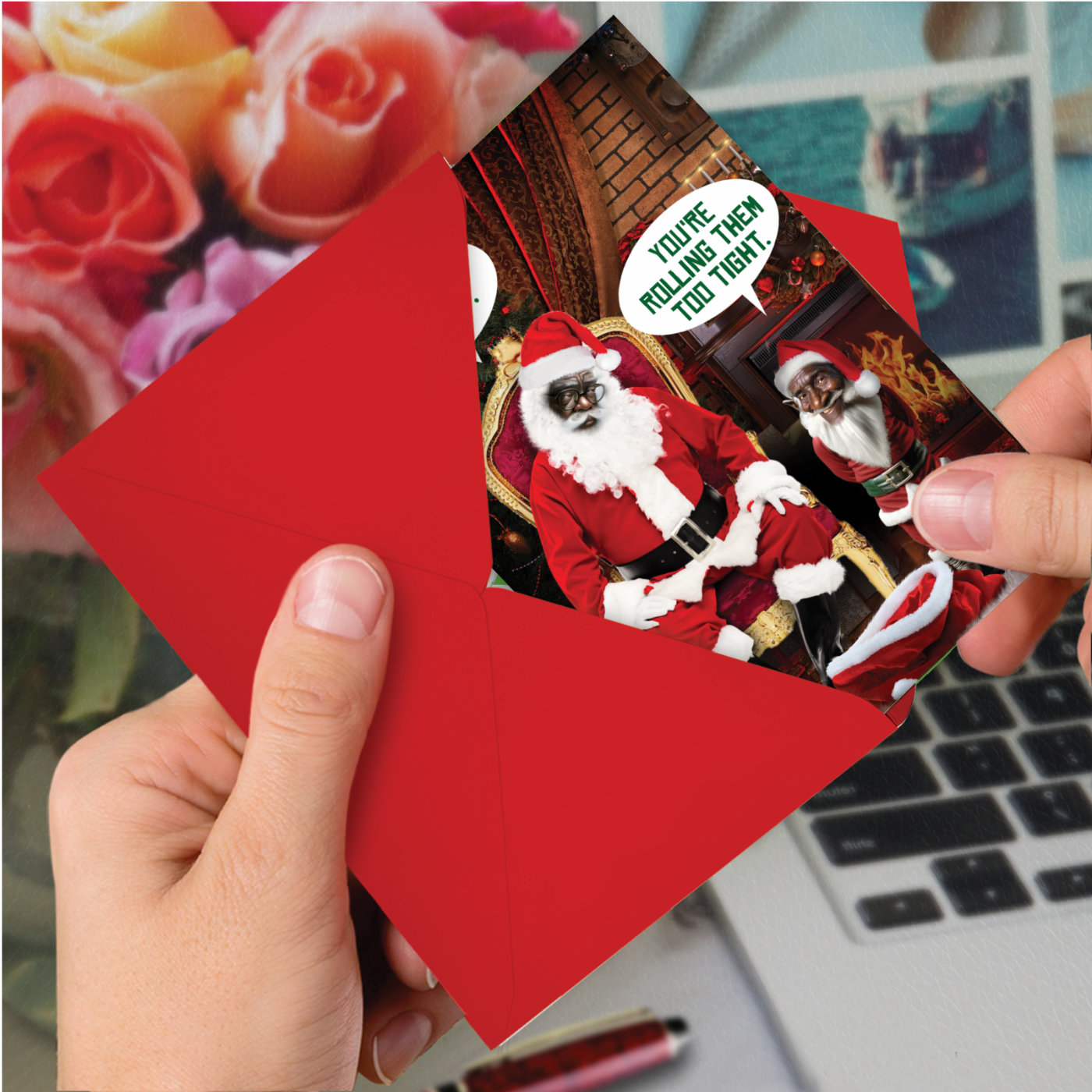 Unlit Black Santa Stiff Joints: Funny Merry Christmas Greeting Card