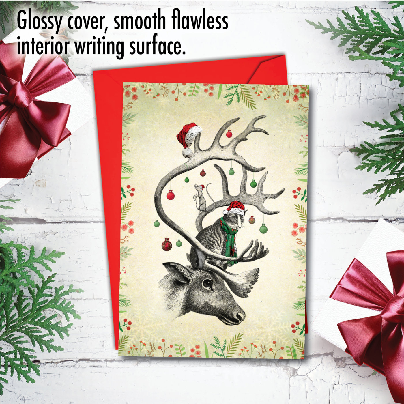 Vintage Farm Animals - Antlers: Beautiful Merry Christmas Greeting Card ...