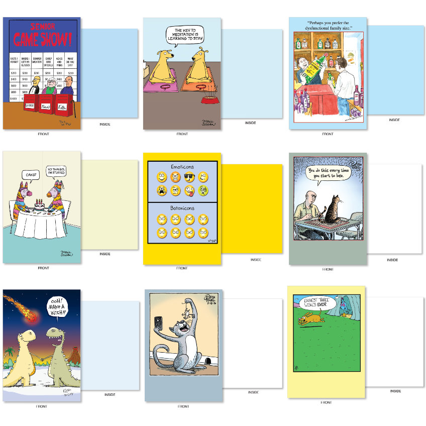 Cartoon Party: Humorous All Occasions Blank Assorted Set of 36 Cards