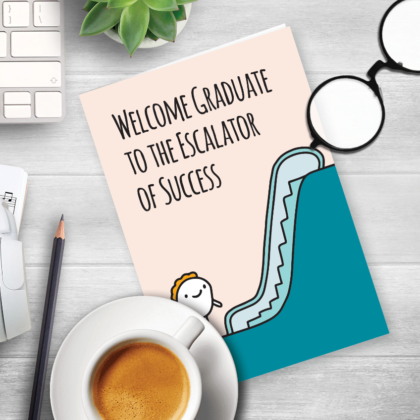 Escalator of Success: Humorous Graduation Paper Card