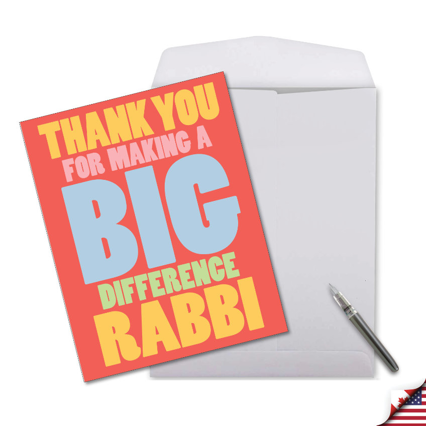 Big Difference Rabbi: Hysterical Thank You Jumbo Printed Greeting Card