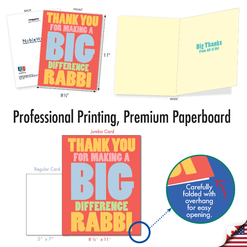 Big Difference Rabbi: Hysterical Thank You Jumbo Printed Greeting Card