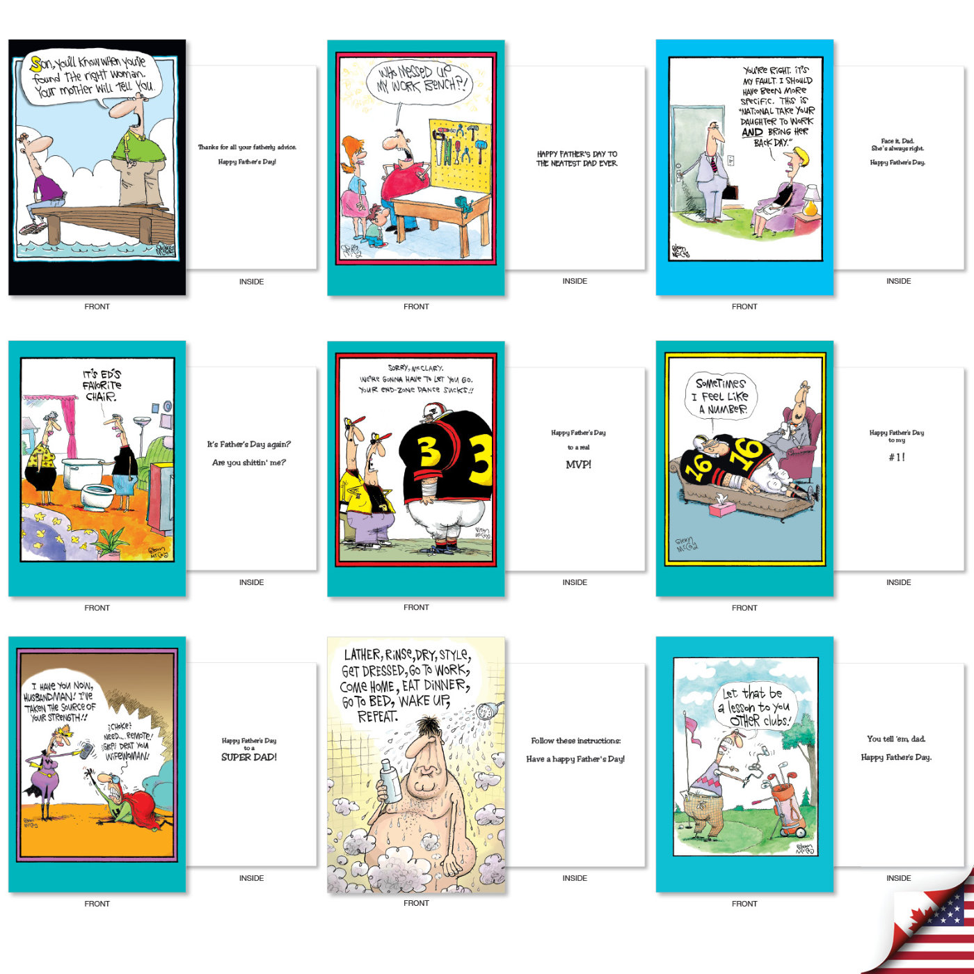 McCoy Bros. Fun Dads: Funny Father's Day Assortment of 36 Cards - Bird, Dog