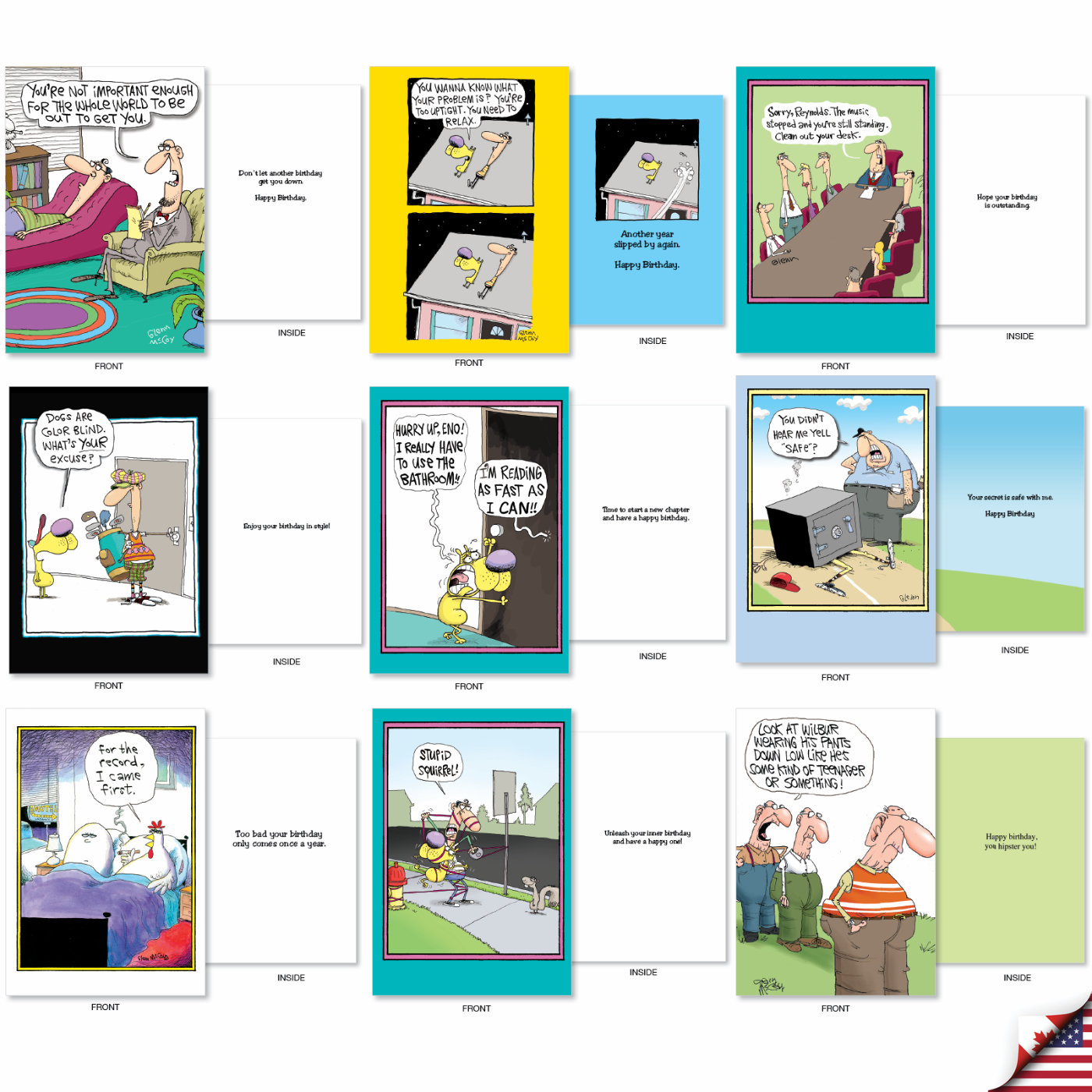 McCoy Bros. Merriment: Funny Birthday Assorted Set of 36 Cards - Animals