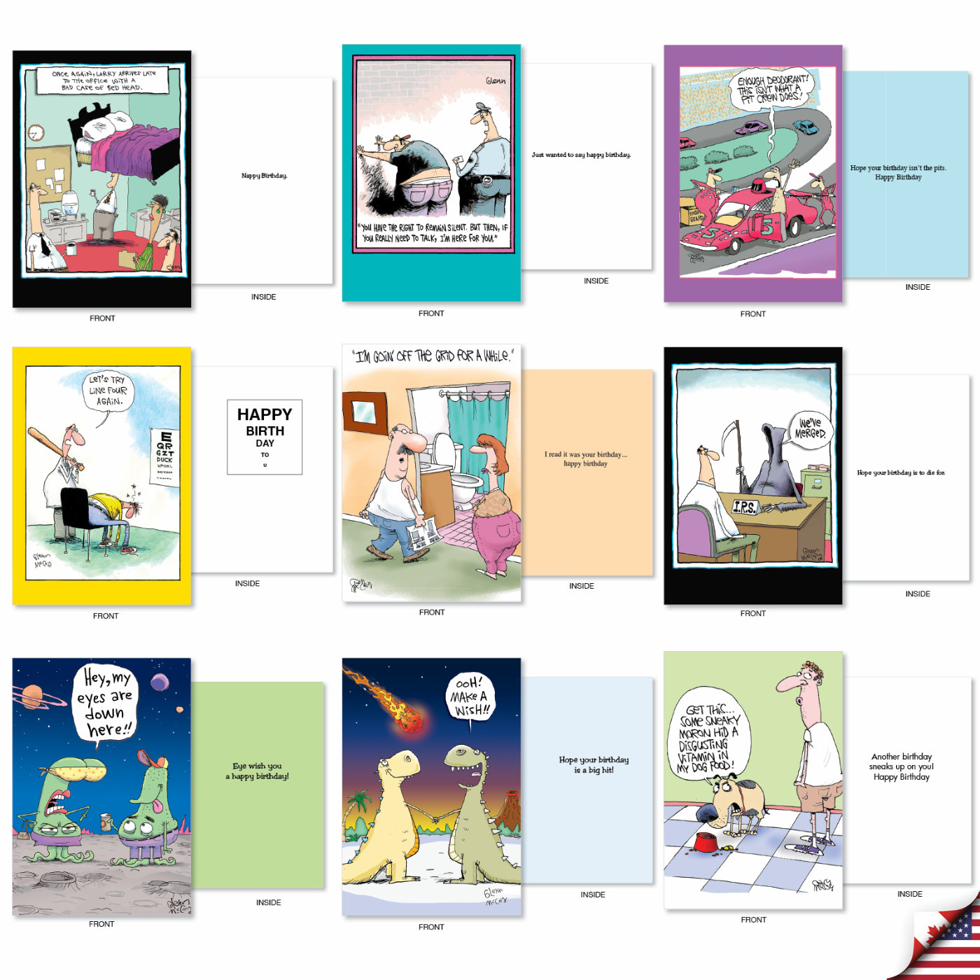 McCoy Bros. Merriment: Funny Birthday Assorted Set of 36 Cards - Animals