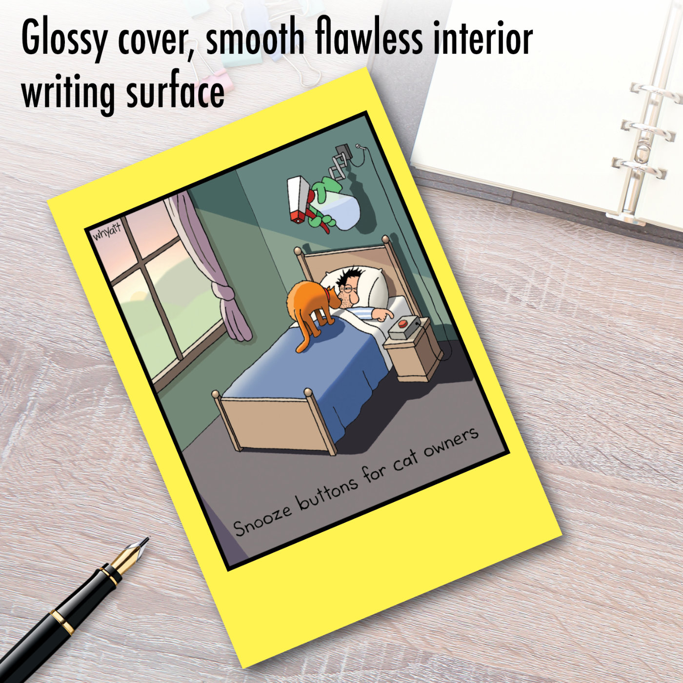 Snooze Button: Funny All Occasions Blank Greeting Card - Cat