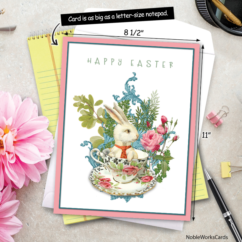 Victorian Blooms and Bunnies : Stylish Easter Jumbo Printed Greeting Card