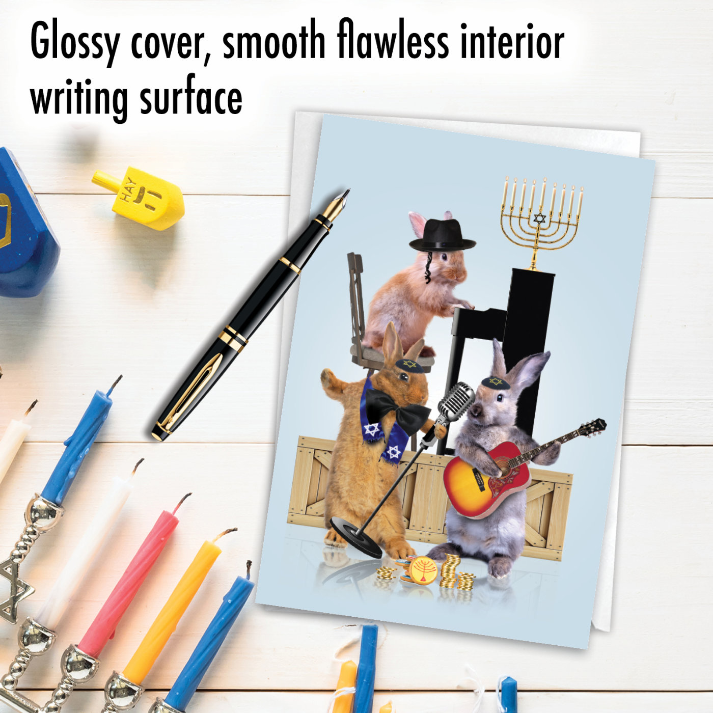 Menorah Animals Bands-Rabbits: Artistic Chanukah Card