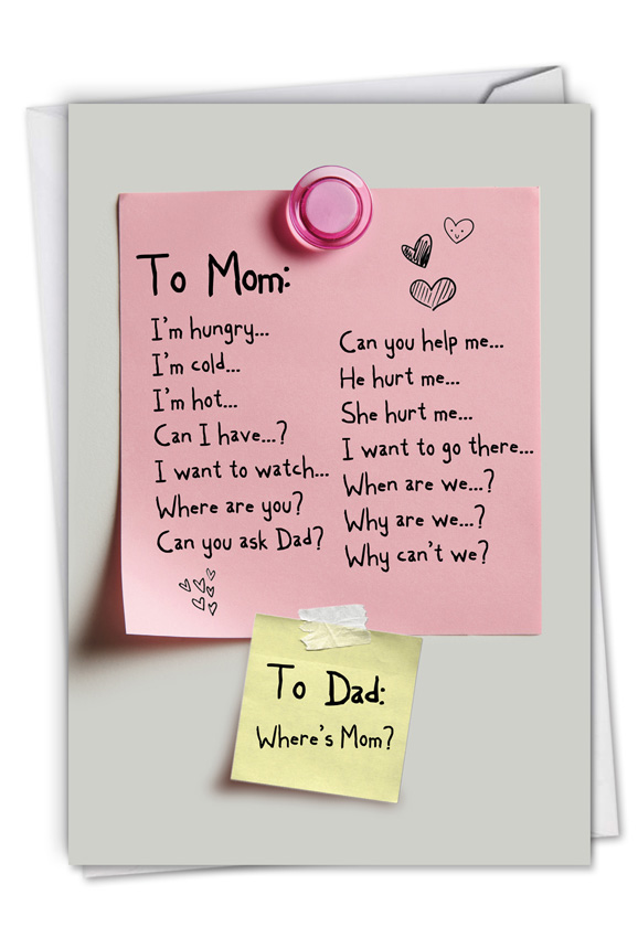 Note To Mom: Hysterical Mother's Day Printed Greeting Card