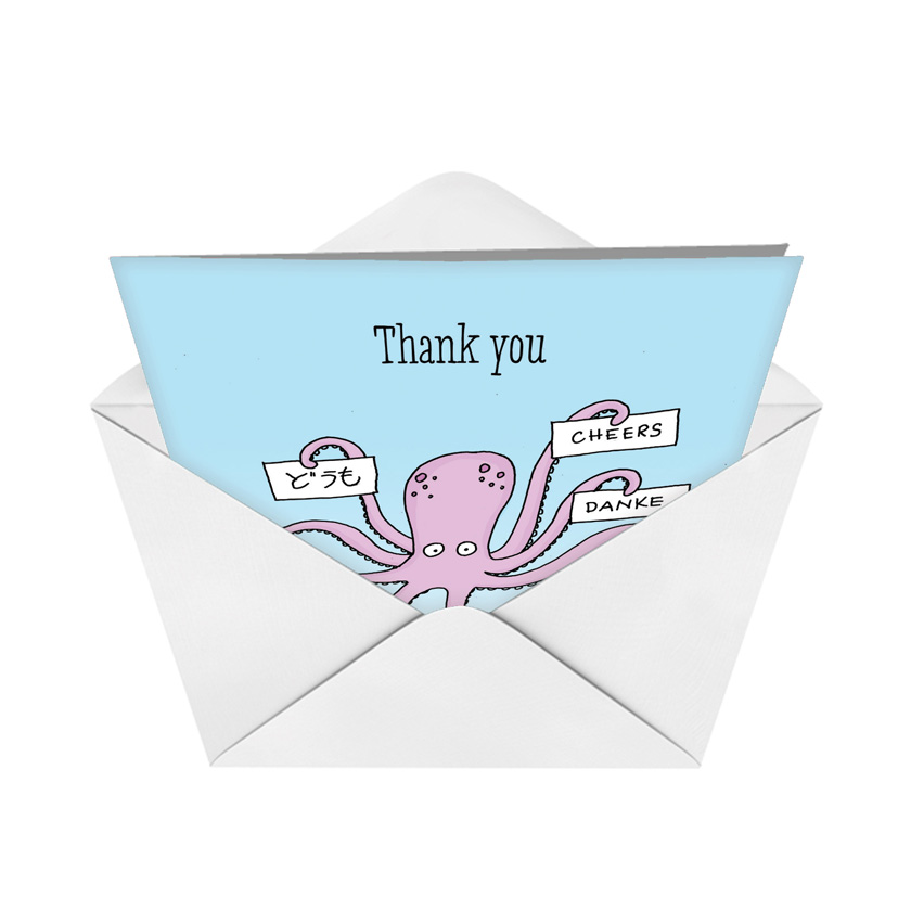 Octopus: Humorous Thank You Printed Greeting Card