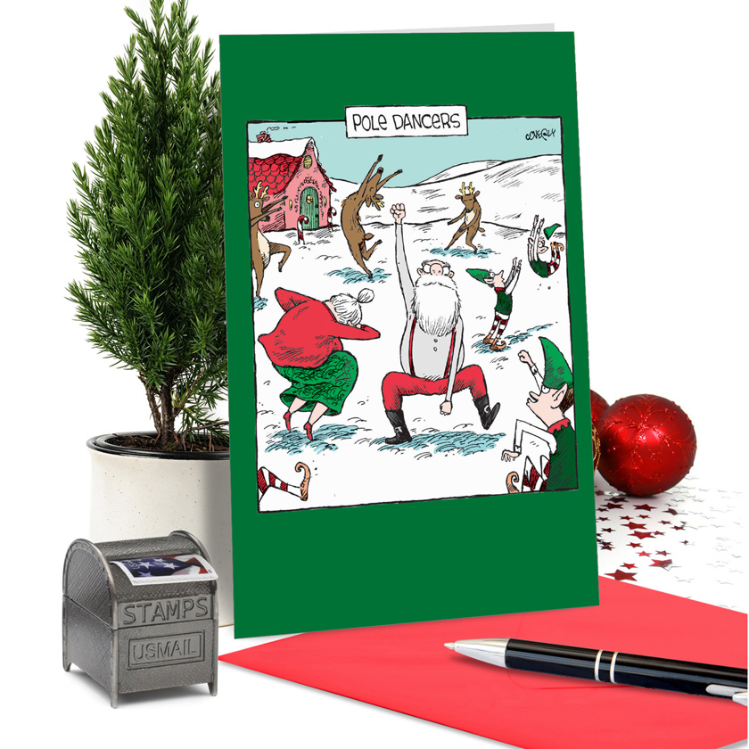 Pole Dancers: Funny Merry Christmas Paper Card