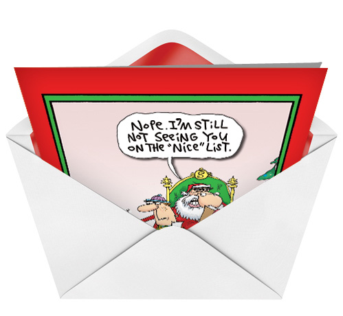 Santa Tips Nice List Christmas Humor Greeting Card
