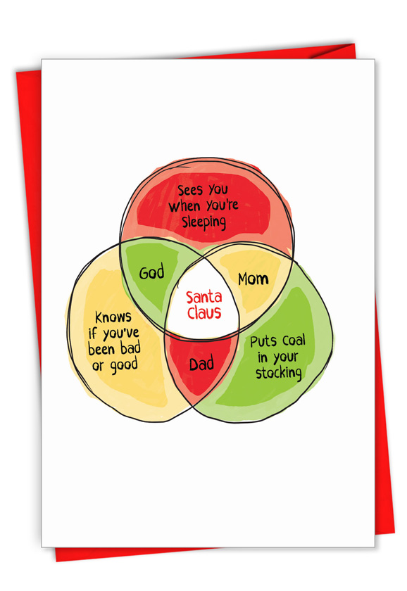 Santa Venn Diagram: Christmas Printed Greeting Card