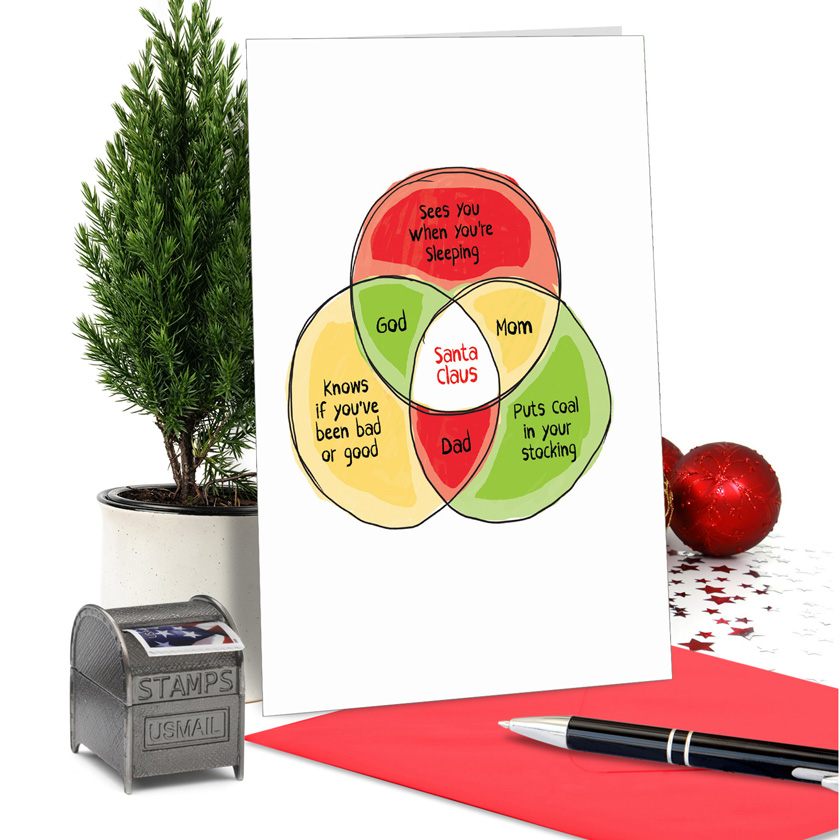 Santa Venn Diagram: Christmas Printed Greeting Card