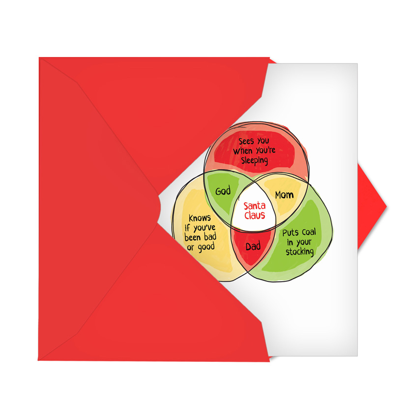 Santa Venn Diagram: Christmas Printed Greeting Card