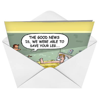 Save Your Leg Cartoons Get Well Paper Card Mike Shiell