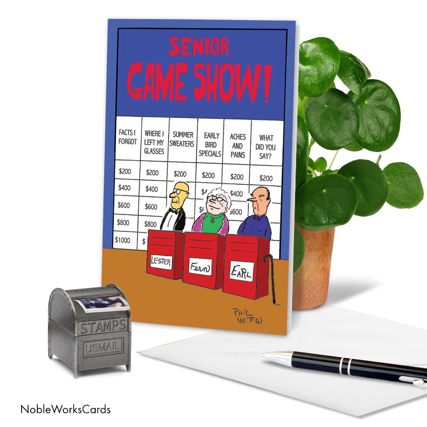 Senior Game Show Cartoons Blank Greeting Card Philip Witte