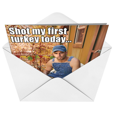 Shot First Turkey Red Rocket Thanksgiving Paper Card