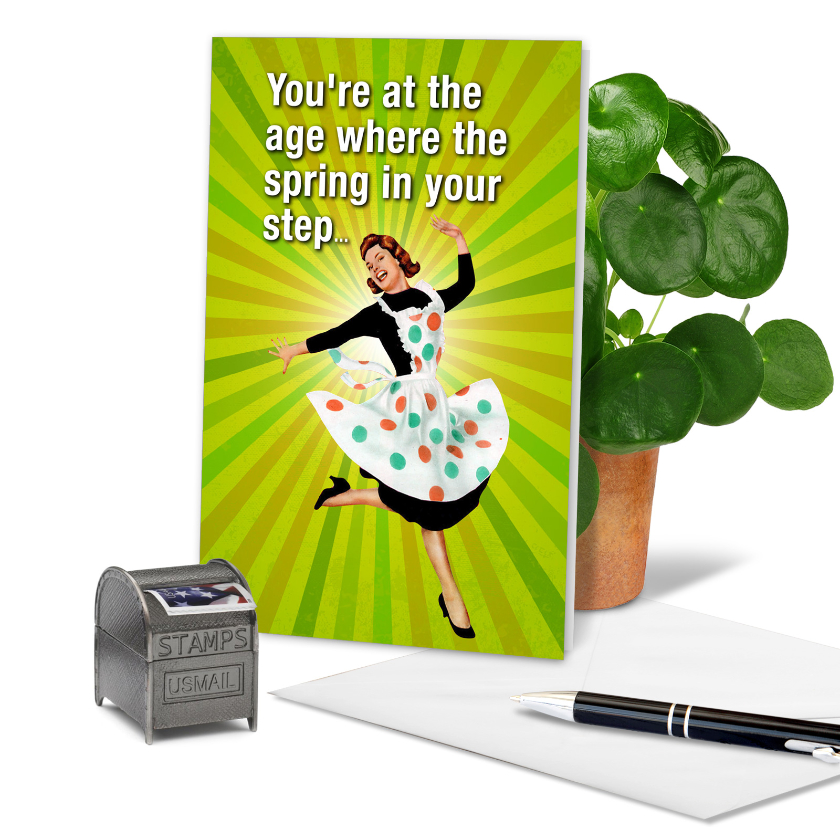 Spring In Step: Funny Birthday Paper Greeting Card