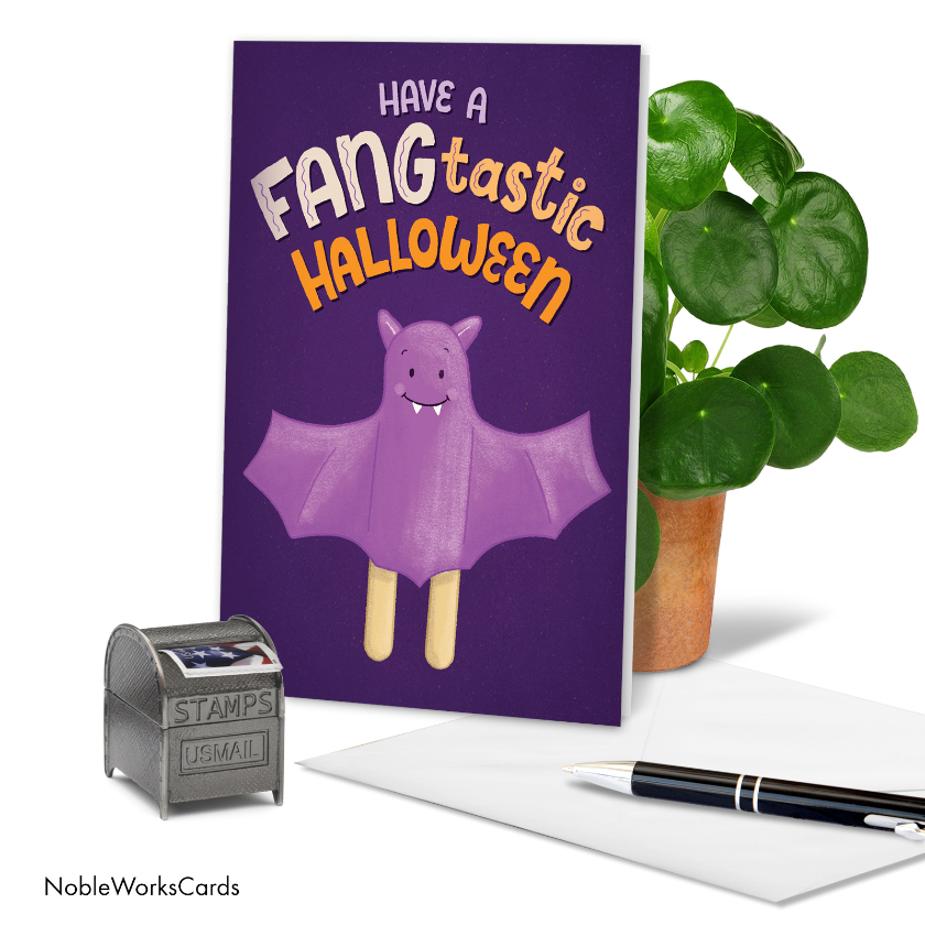 Trick or Treat Puns-Bat: Stylish Halloween Paper Greeting Card