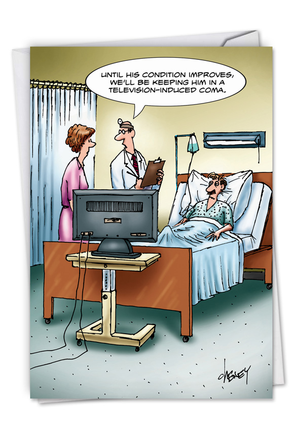 Tv-Induced Coma Cartoons Get Well Paper Card Tom Cheney