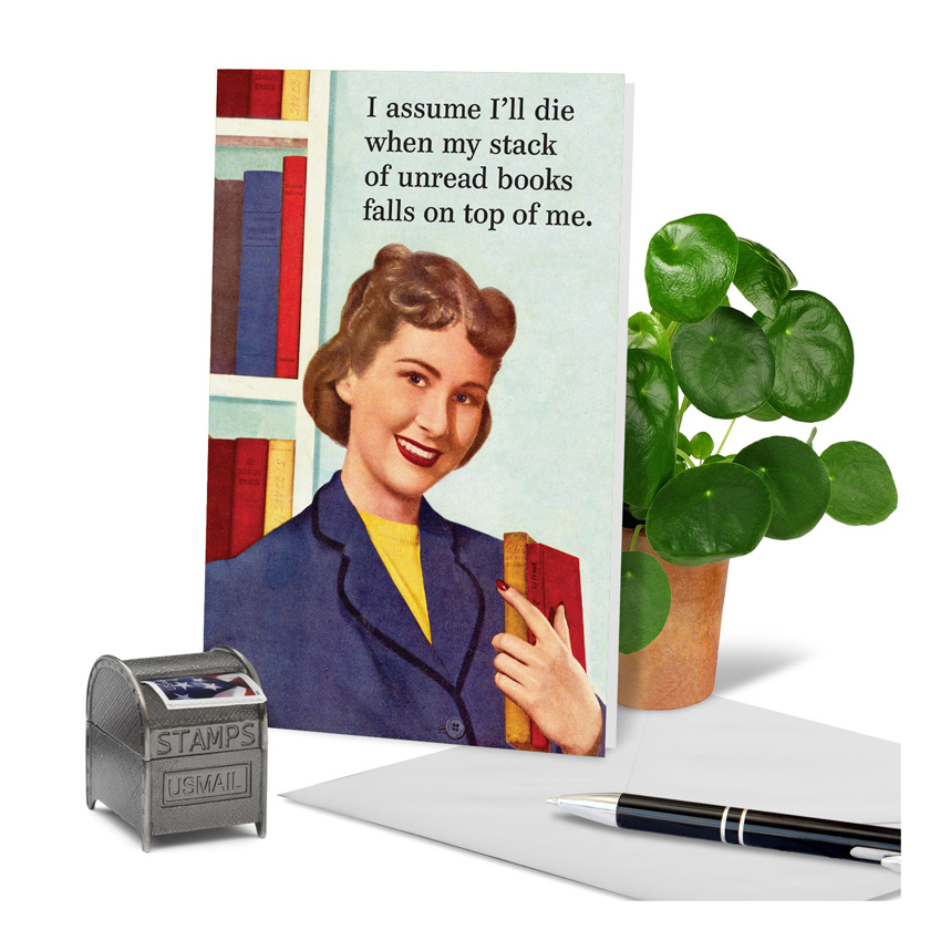 Unread Books: Humorous Birthday Paper Card