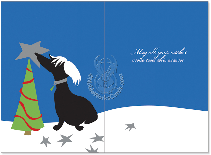 Xmas Bw Dog French Fold Christmas Greeting Card